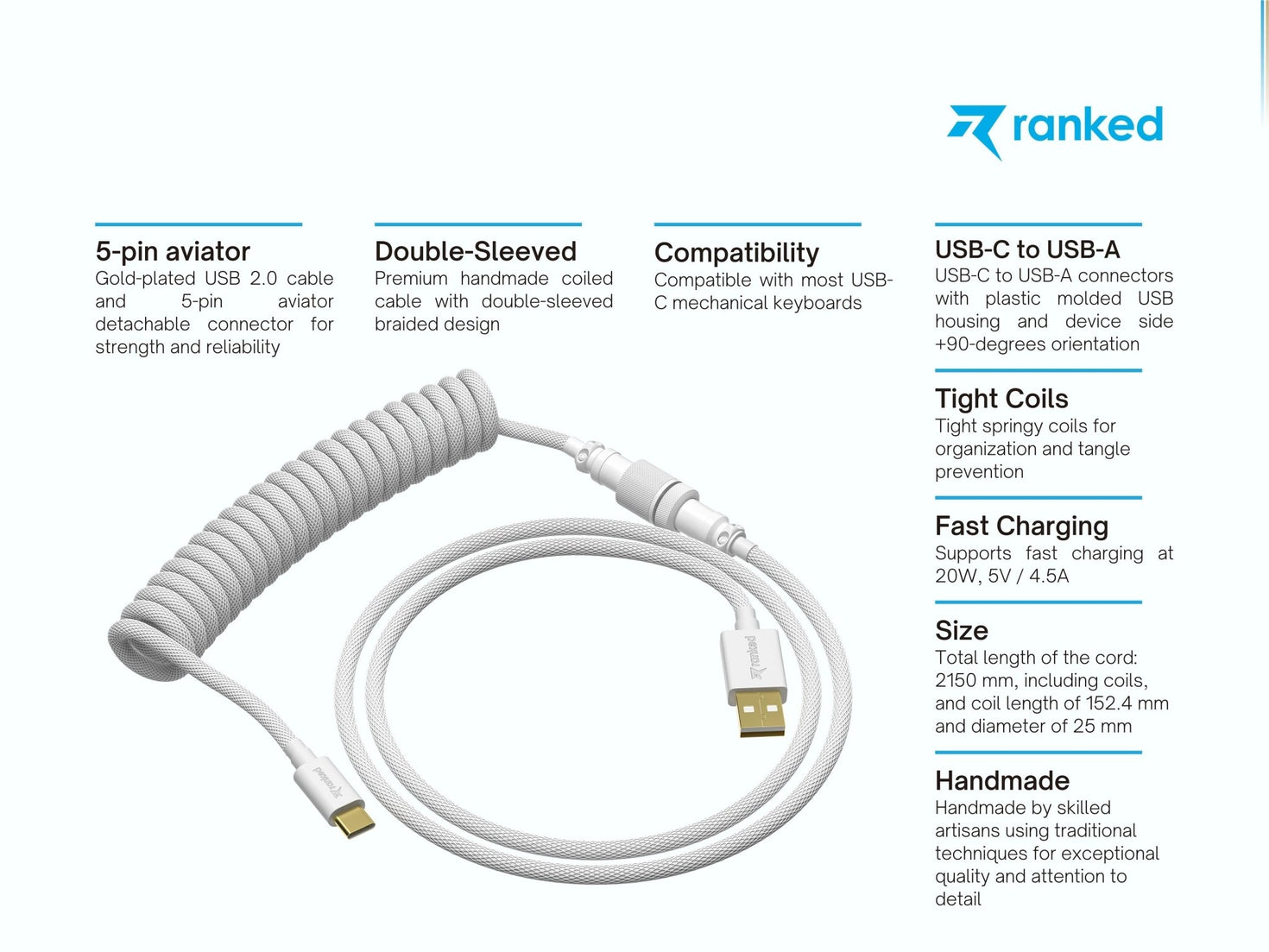 Coiled Keyboard Cable | 5-Pin Aviator Connector – Ranked